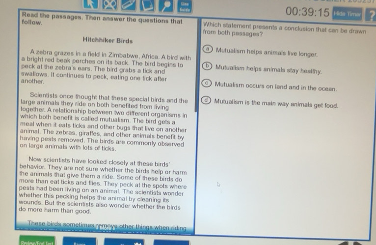 Solved: Line 00:39:15 Culdo Hide Timer 2 Read the passages. Then answer ...