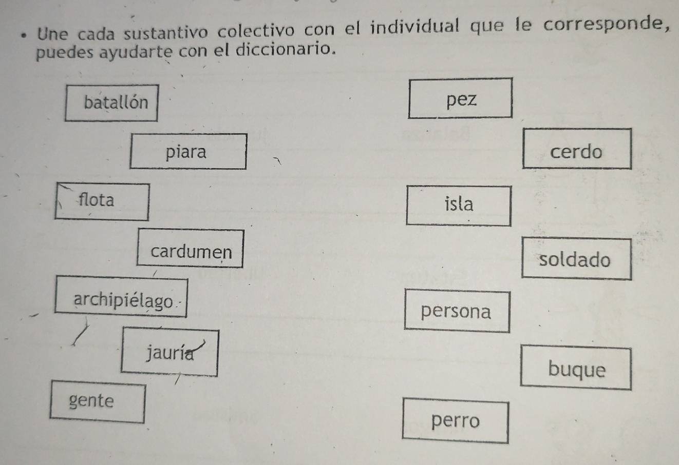 Resuelto:Une cada sustantivo colectivo con el individual que le ...