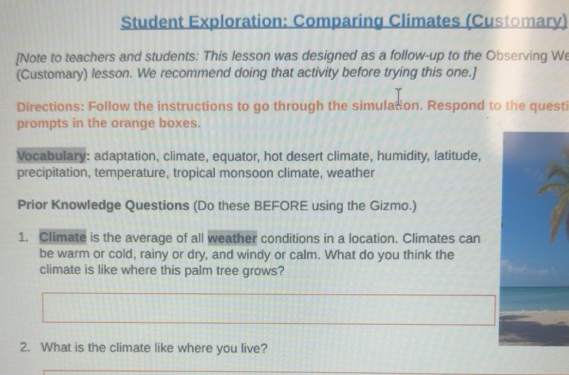 Solved: Student Exploration: Comparing Climates (Customary) [Note to ...