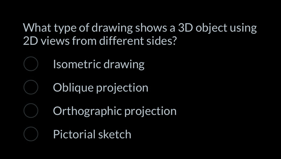 Solved: What type of drawing shows a 3D object using 2D views from ...