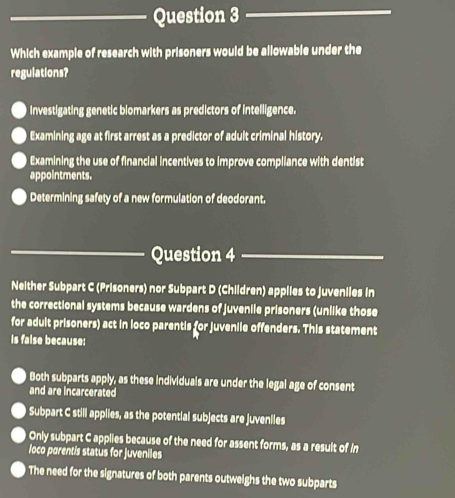 Solved: Which example of research with prisoners would be allowable ...