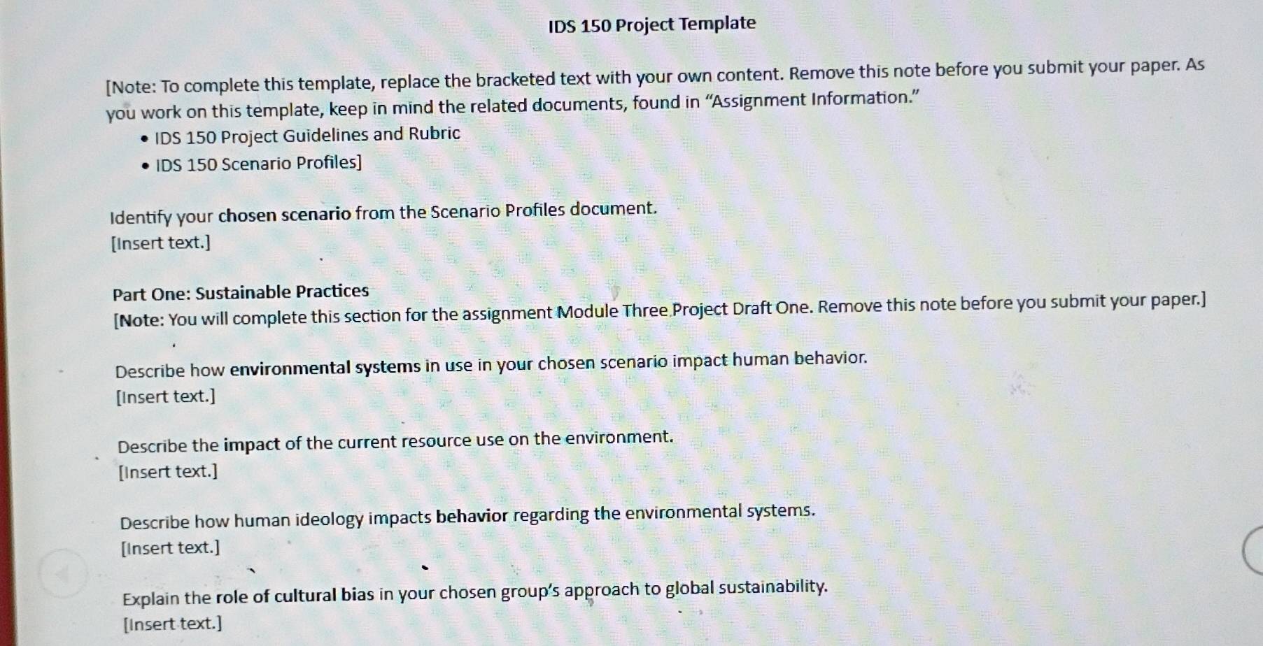 Solved: IDS 150 Project Template [Note: To complete this template ...