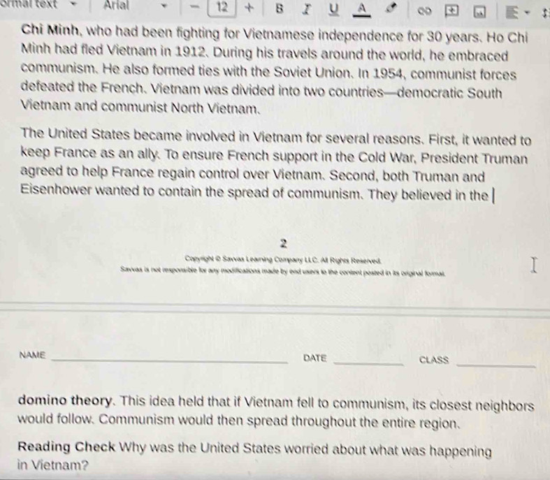 Solved: ormal text Arial - 12 + B I u CD 5 Chi Minh, who had been ...