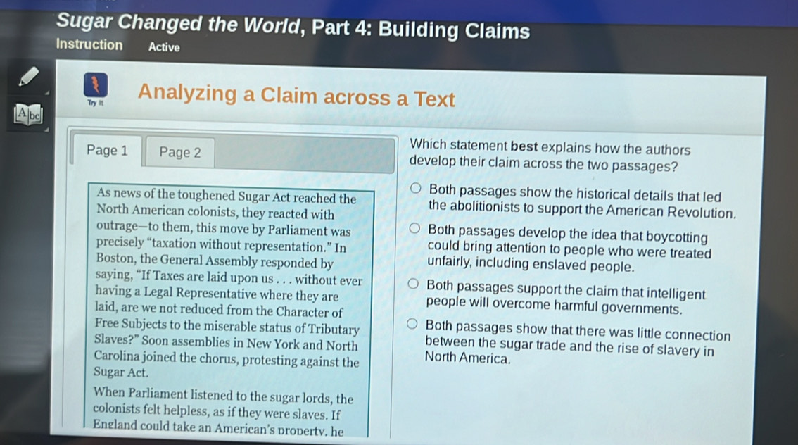 Solved: Sugar Changed the World, Part 4: Building Claims Instruction ...