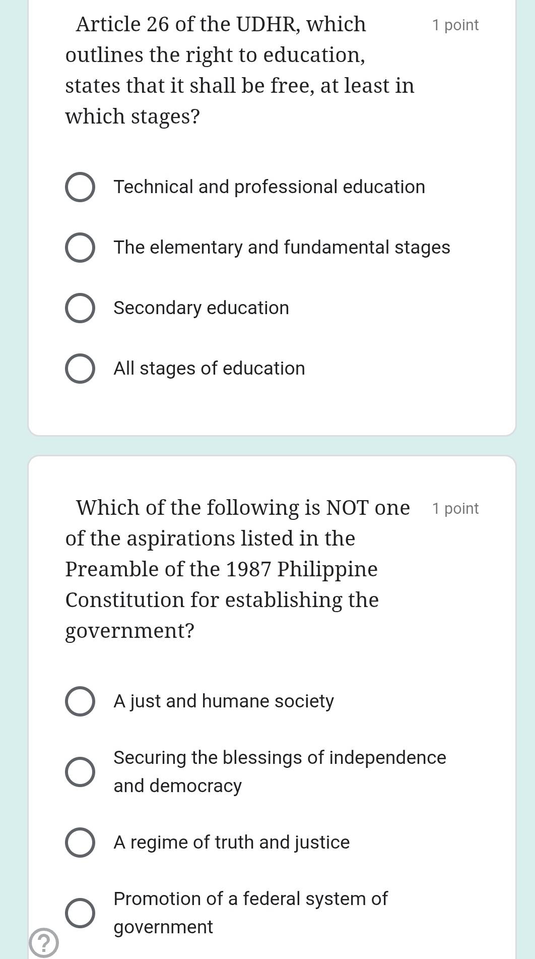 Solved: Article 26 of the UDHR, which 1 point outlines the right to ...