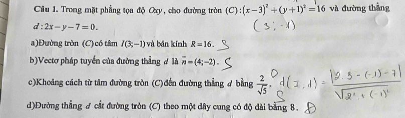 Giải quyết:Trong mặt phẳng tọa độ Oxy, cho đường tròn (C): (x-3)^2+(y+1 ...