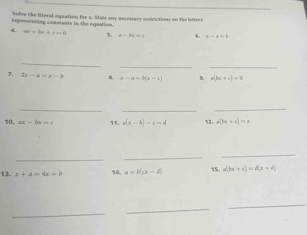 Solved: Solve the literal equation for x. State any necessary ...