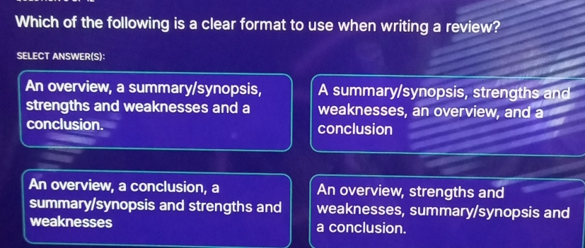 Solved: Which of the following is a clear format to use when writing a ...
