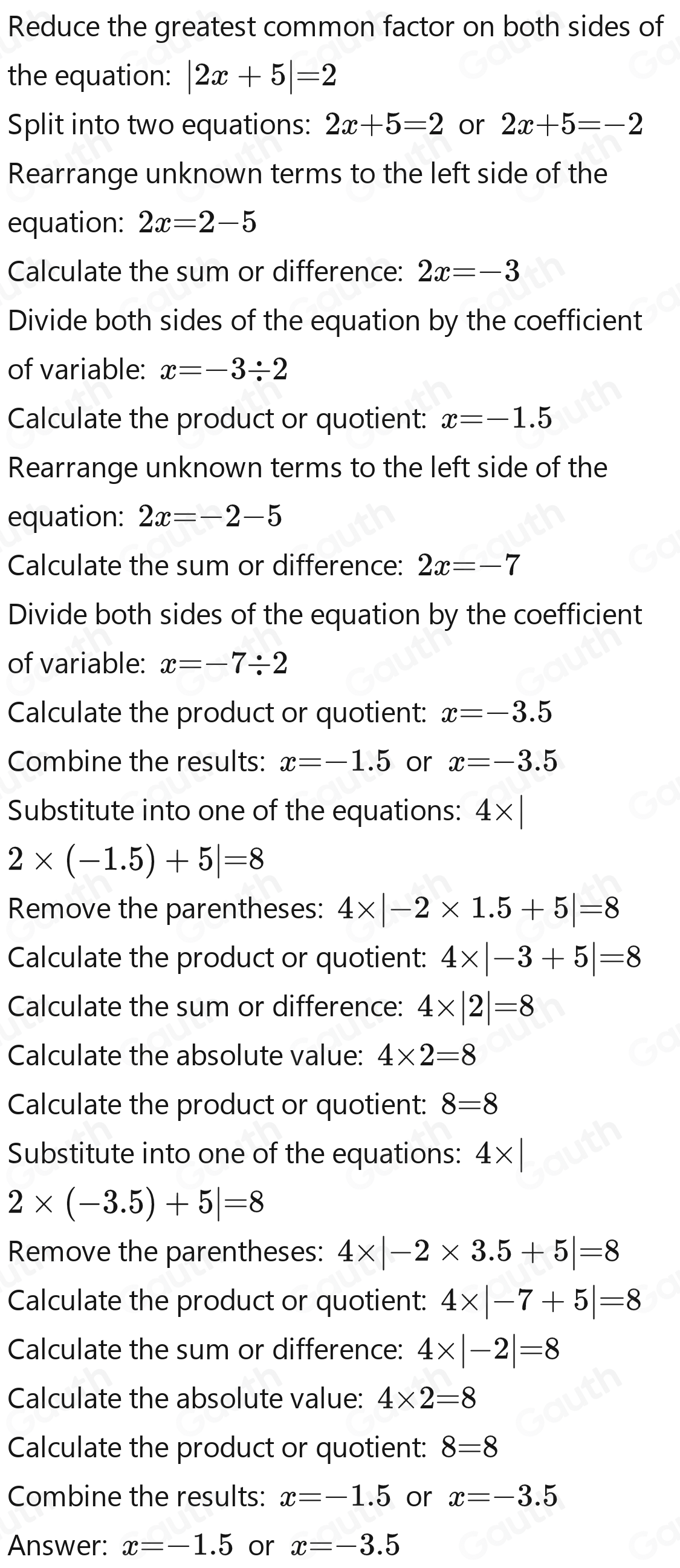 Solved: Select the correct answer. Jesse solved the equation 4|2x+5|=8 ...