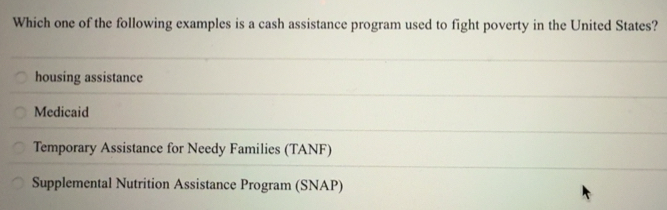Solved: Which one of the following examples is a cash assistance ...