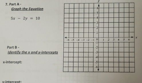 Solved: y 7. Part A - Graph the Equation 5x-2y=10 Part B - Identify the ...