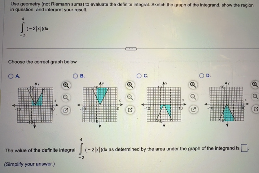 Solved: Use geometry (not Riemann sums) to evaluate the definite ...