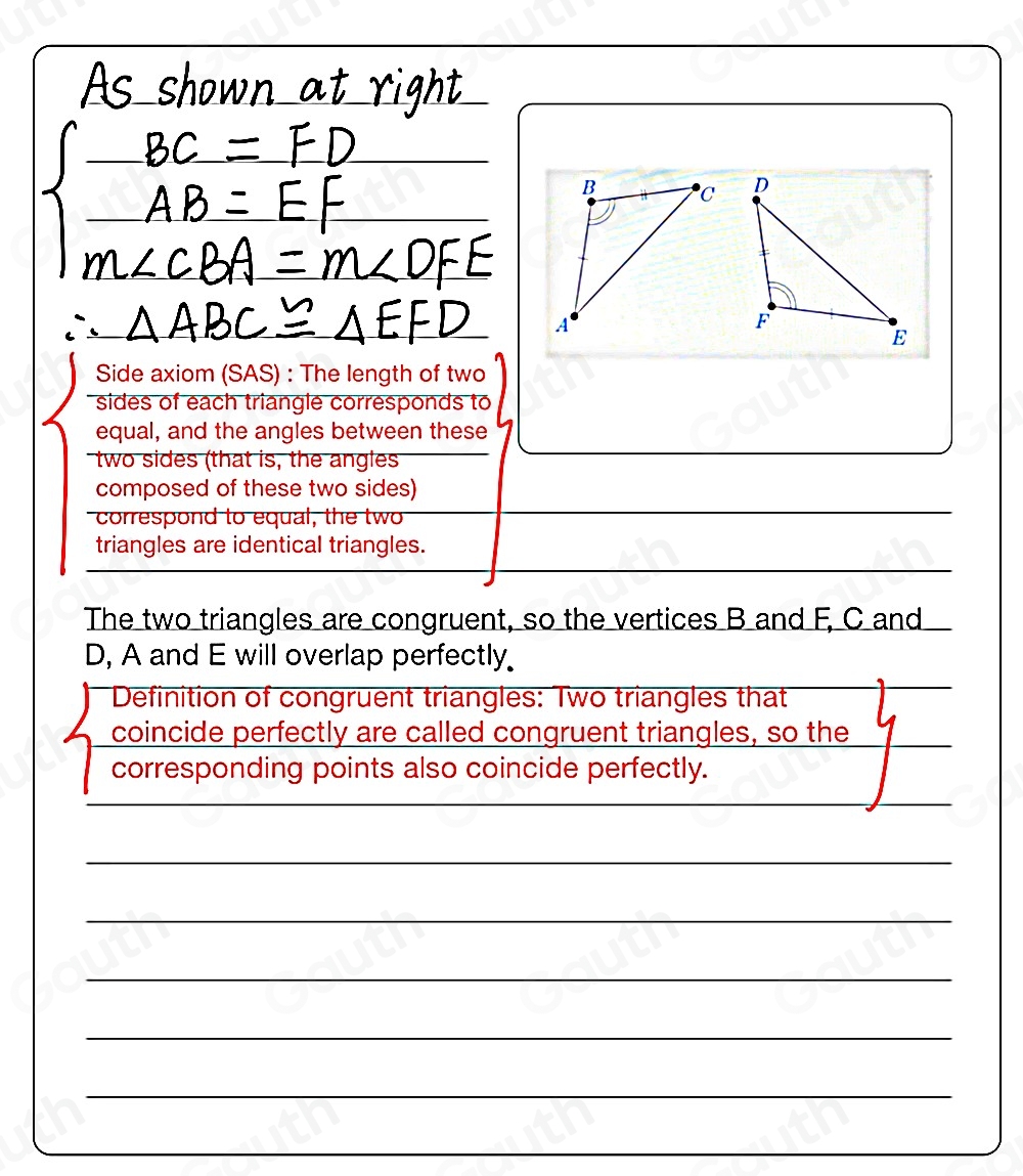 Solved: Describe a sequence of rigid transformations that could be used to show that ABC≌ EFD [Math]