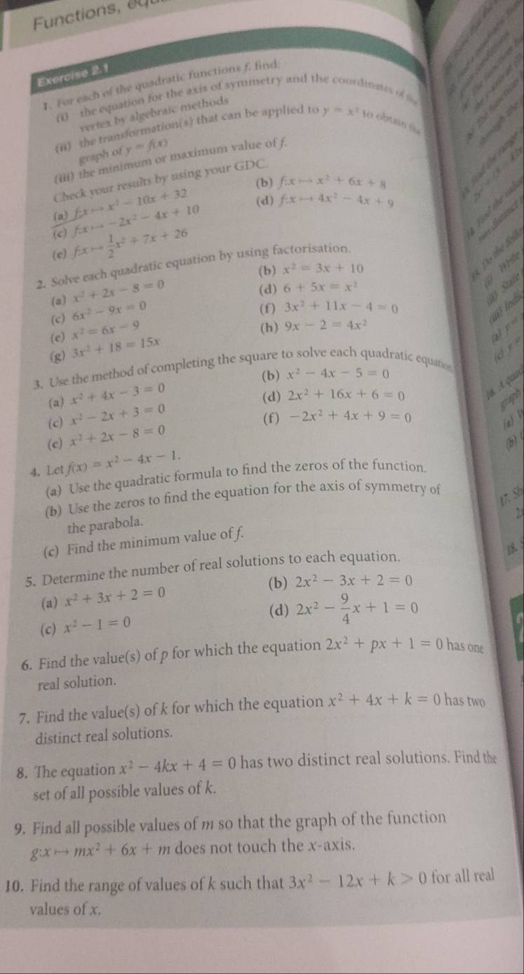 Resuelto:Functions, a Exercise 2.1 1. For each of the quadratic ...