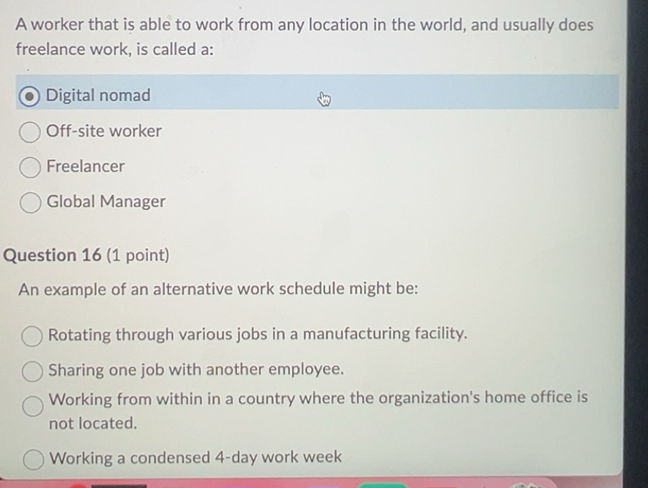 Solved: A worker that is able to work from any location in the world ...
