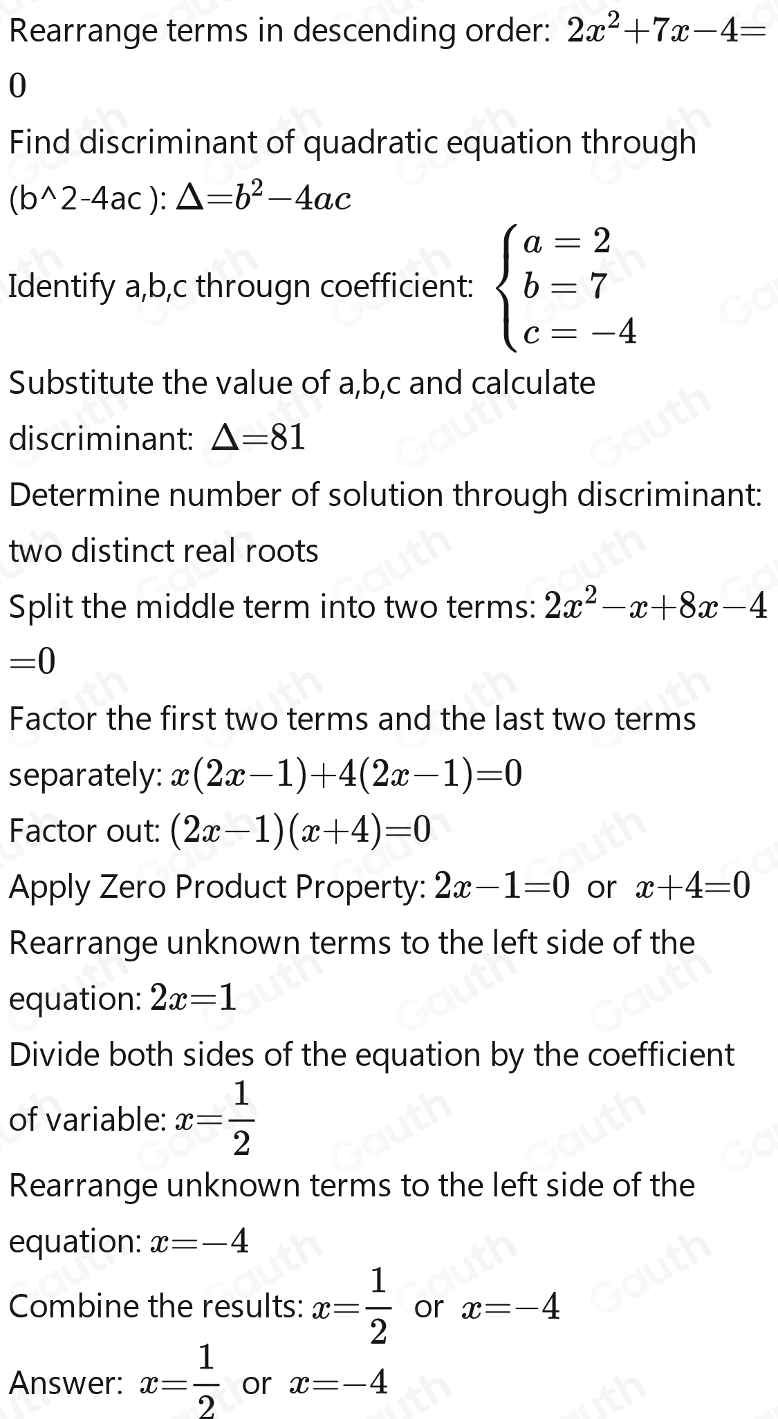 Solved: Find the discriminant to determine the number of roots, then ...