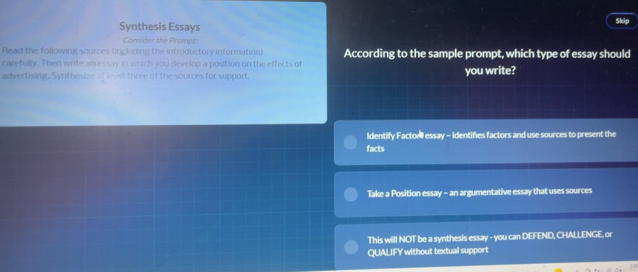 Solved: Synthesis Essays Skip Consider the Prompt: Read the following ...