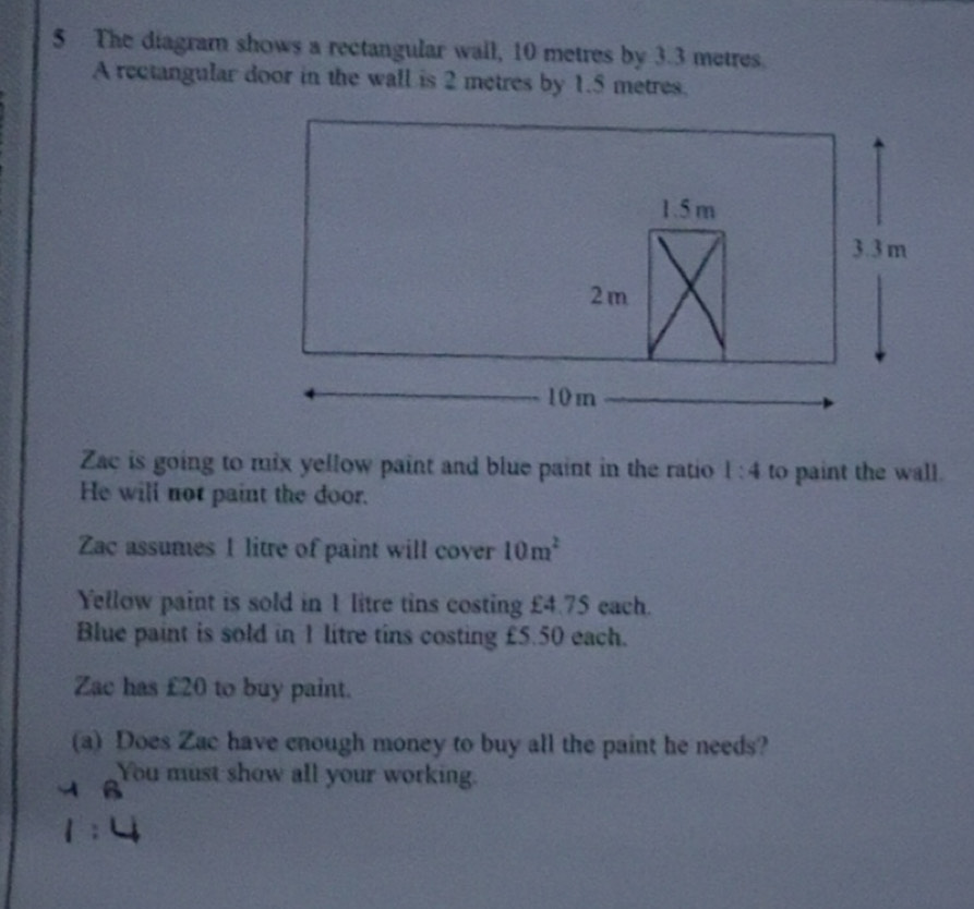 Solved: The diagram shows a rectangular wall, 10 metres by 3.3 metres A ...