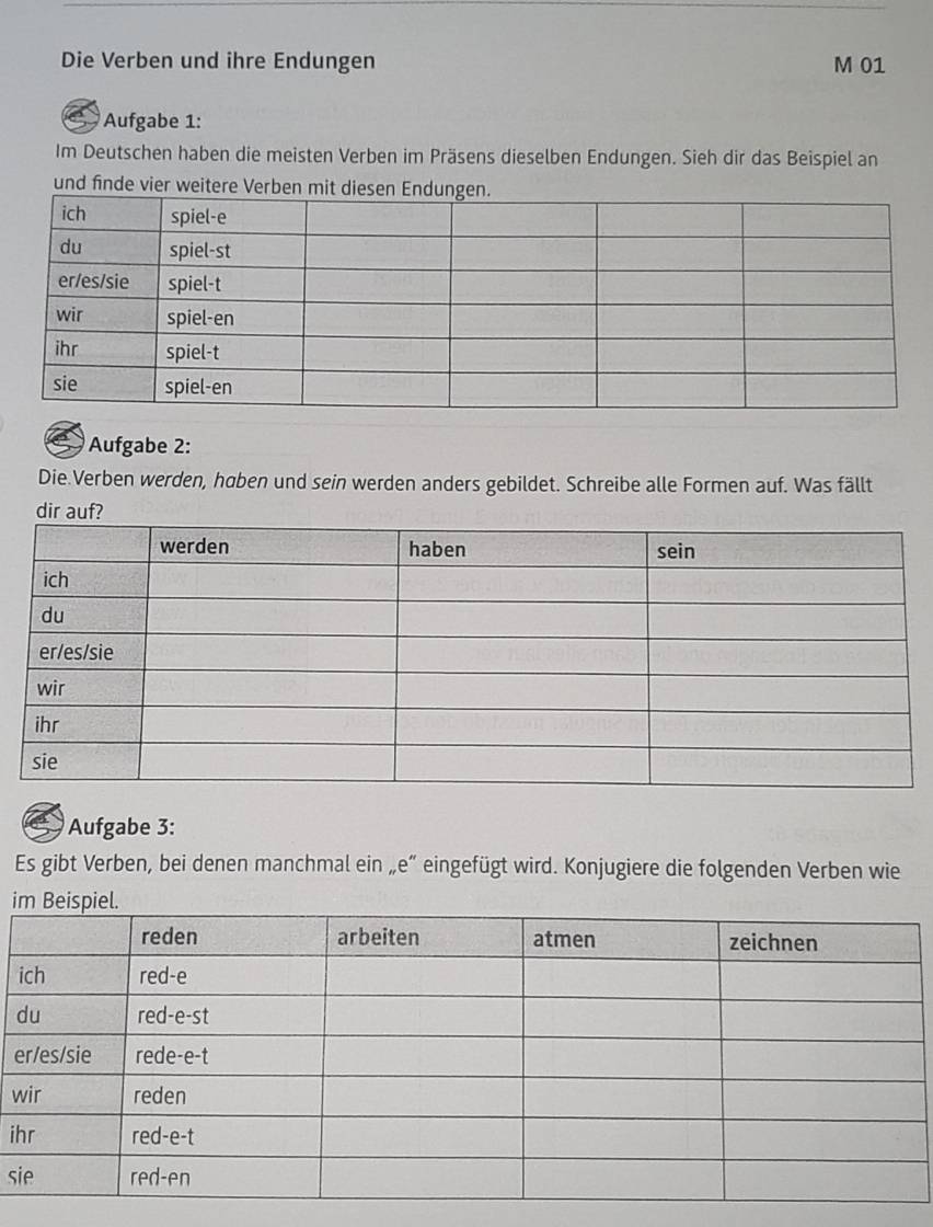 Gelöst:Die Verben und ihre Endungen M 01 Aufgabe 1: Im Deutschen haben ...