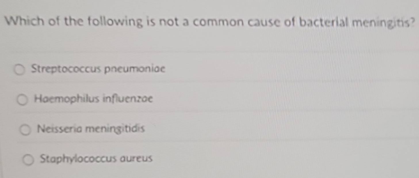 Solved: Which of the following is not a common cause of bacterial ...