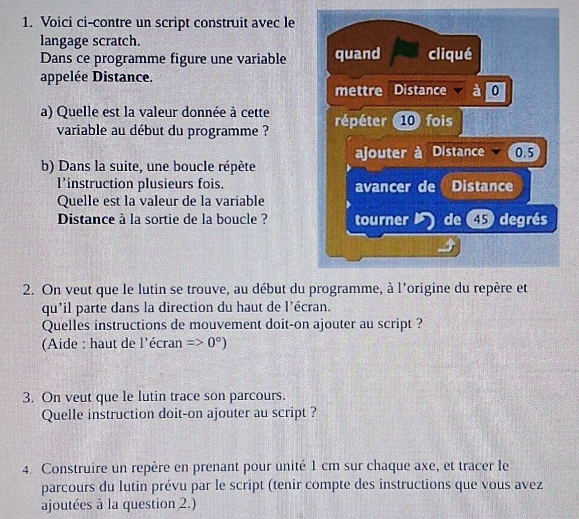 Résolu :Voici ci-contre un script construit avec le langage scratch ...