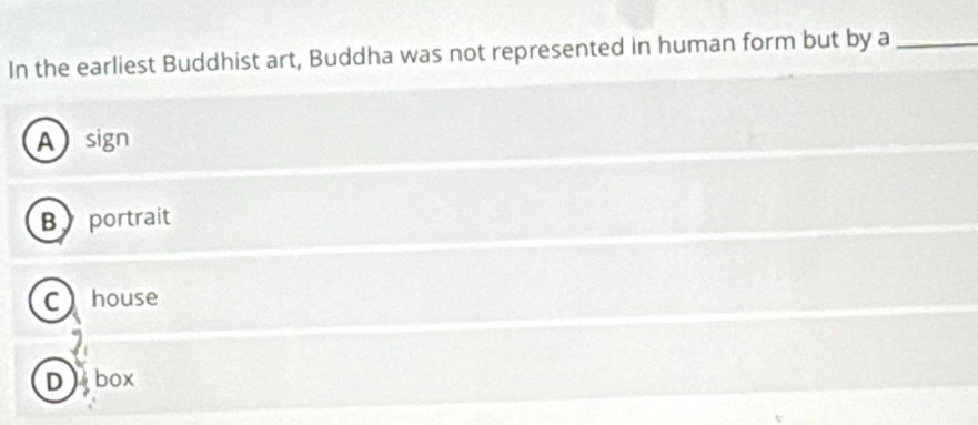 Solved: In the earliest Buddhist art, Buddha was not represented in ...