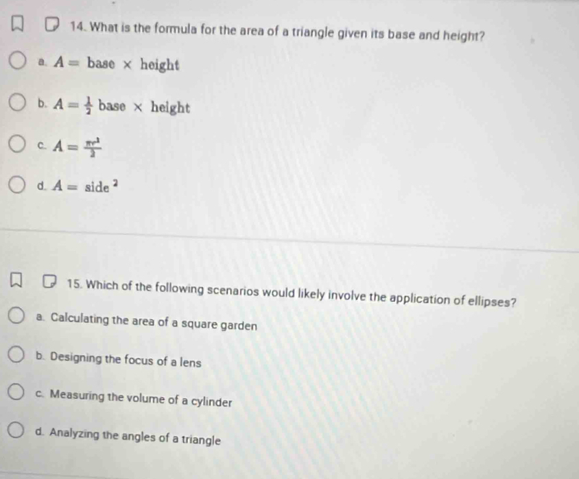 Solved: What is the formula for the area of a triangle given its base ...