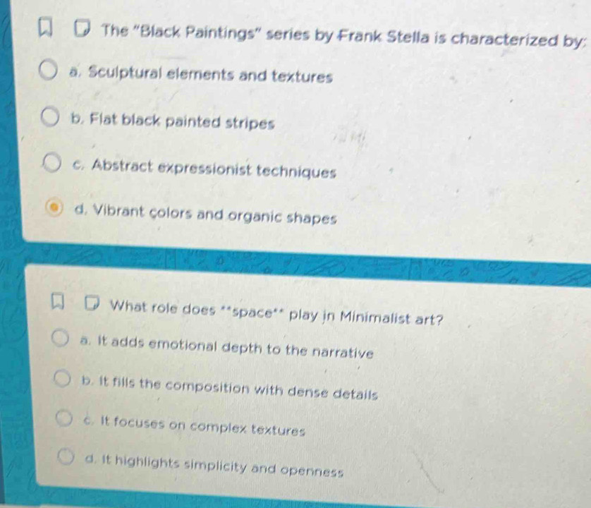 Solved: The "Black Paintings" series by Frank Stella is characterized ...