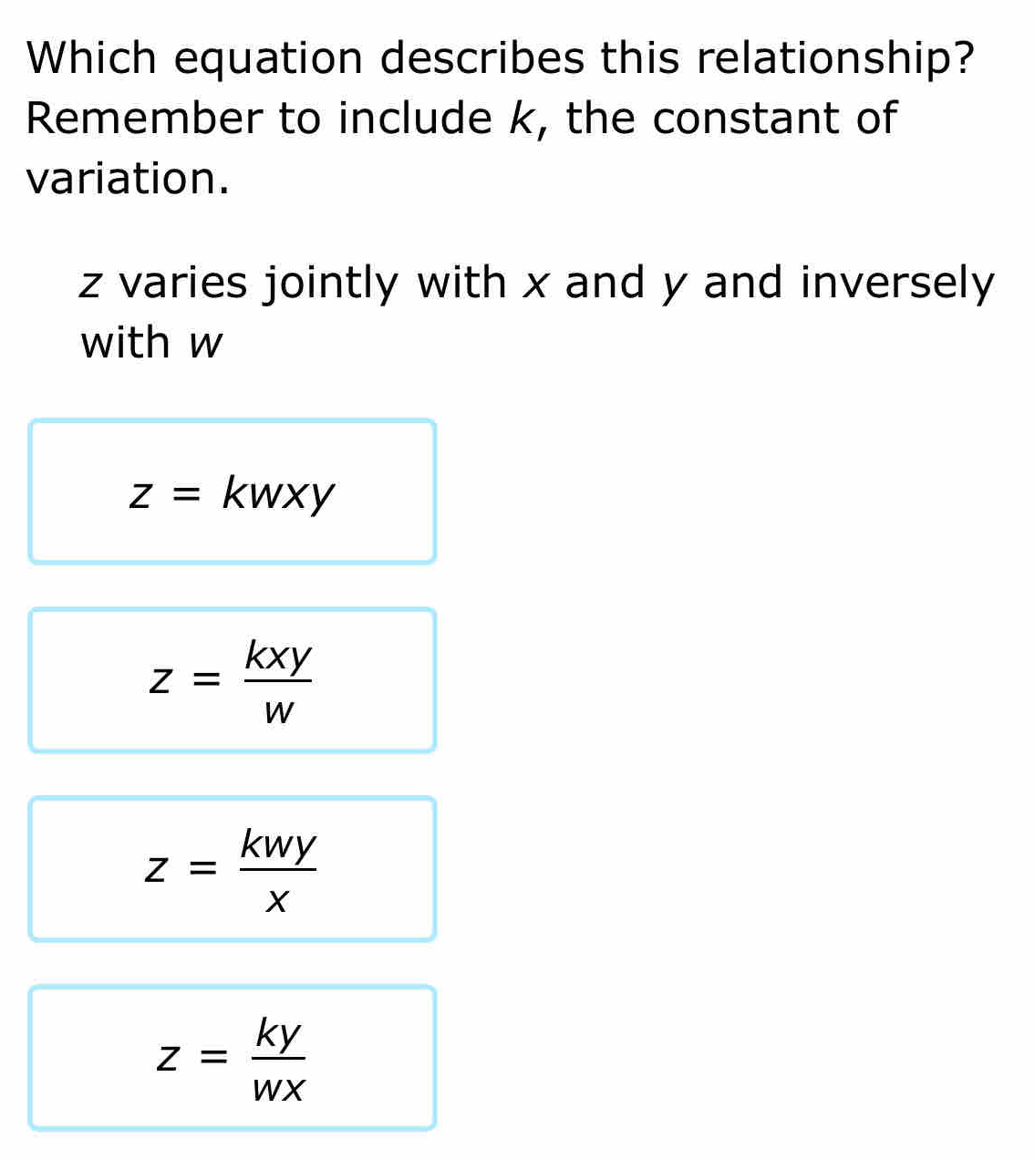 Solved: Which equation describes this relationship? Remember to include ...
