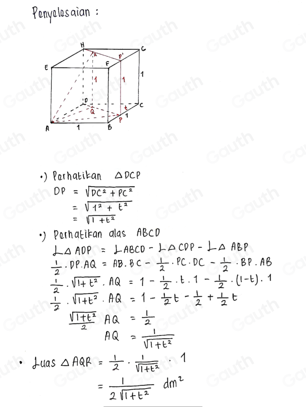 Telah dijawab:Kubus ABCD.EFGH panjang sisinya 1 dm. Titik P pada BC ...