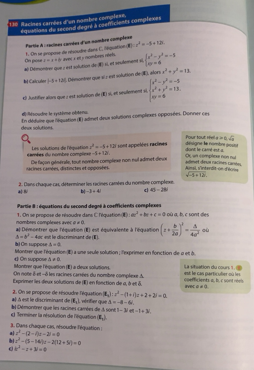 Résolu :130 Racines carrées d'un nombre complexe, équations du second ...