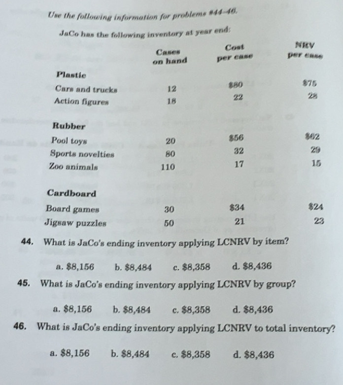 Solved: Use the following information for problems #44-46. year end: 44 ...
