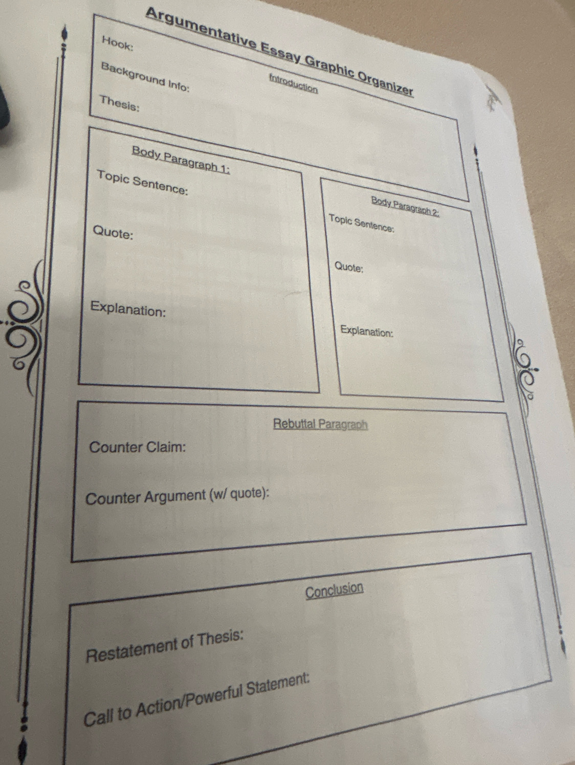 Solved: Hook: Argumentative Essay Graphic Organizer Background Info ...