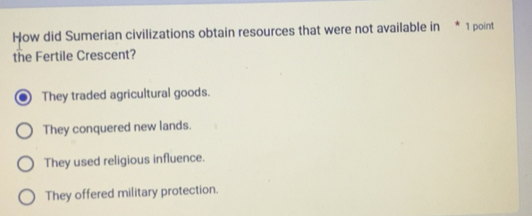 Solved: How did Sumerian civilizations obtain resources that were not ...