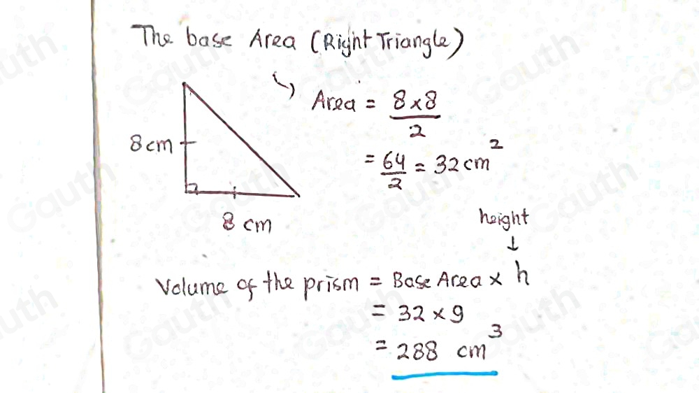 Solved: A right triangular prism with a right isosceles triangular base ...