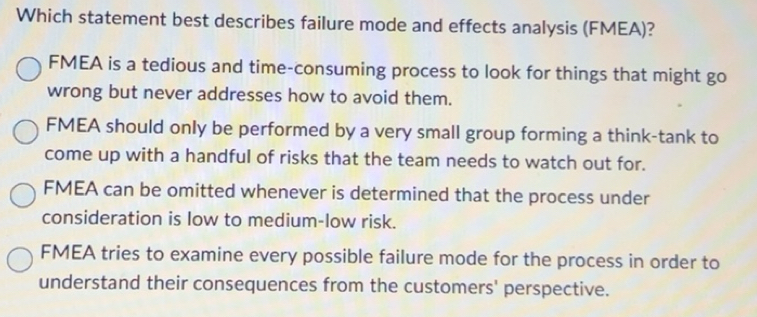Solved: Which statement best describes failure mode and effects ...