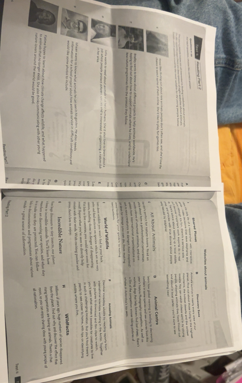 Risolto:Websites about animals Test 4 Readíng Part 2 Shared Planet ...