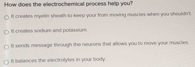 Solved: How does the electrochemical process help you? It creates ...