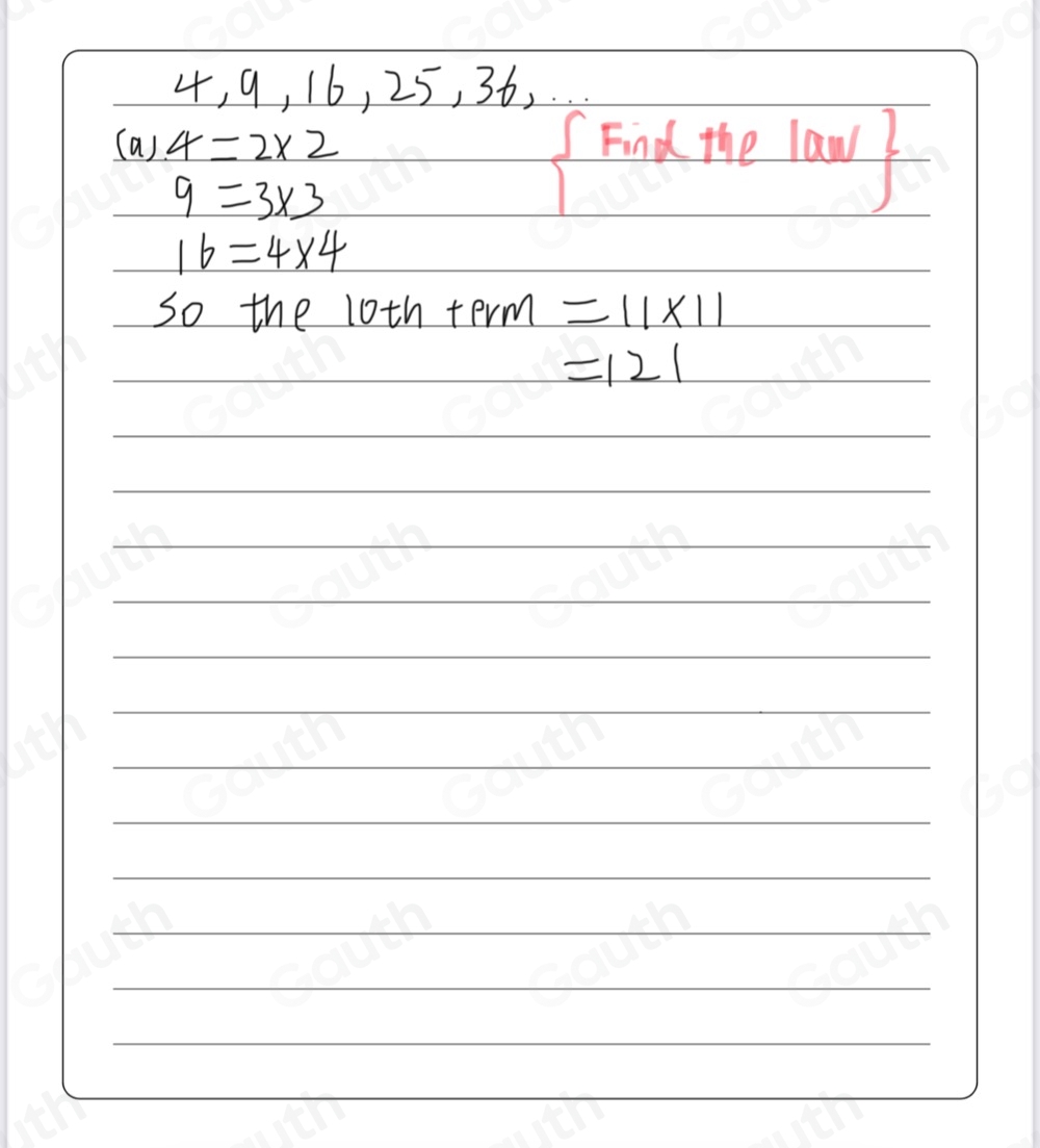 Solved: The first five terms of a sequence arc -4, 9, 16, 25, 36, .. Find (a) the 10thterm, [Math]
