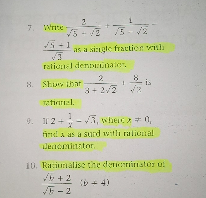 Solved: Write 2/sqrt(5)+sqrt(2) + 1/sqrt(5)-sqrt(2) - (sqrt(5)+1)/sqrt ...
