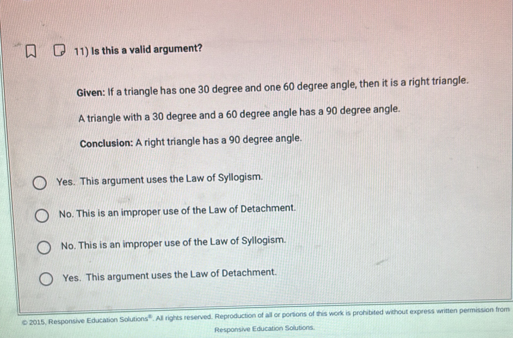 Solved: Is this a valid argument? Given: If a triangle has one 30 ...
