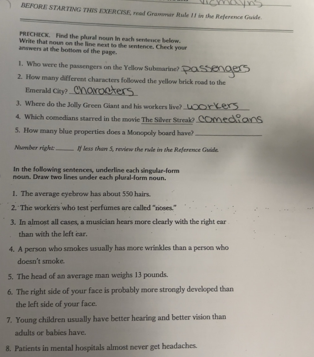 Solved: BEFORE STARTING THIS EXERCISE, read Grammar Rule 11 in the ...