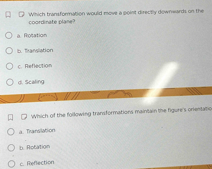Solved: Which transformation would move a point directly downwards on ...