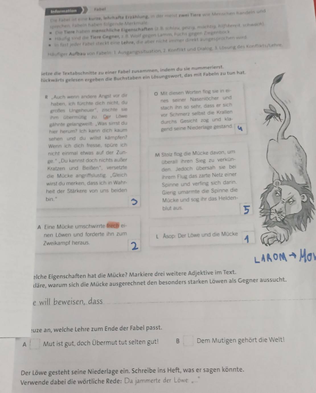 Gelöst:Fabel Die Fähel ist eine kurze, lehrhafte Erzählung, in der ...