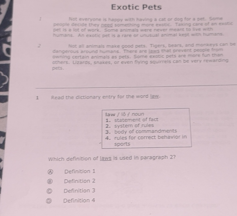 Solved: Exotic Pets 1 Not everyone is happy with having a cat or dog ...