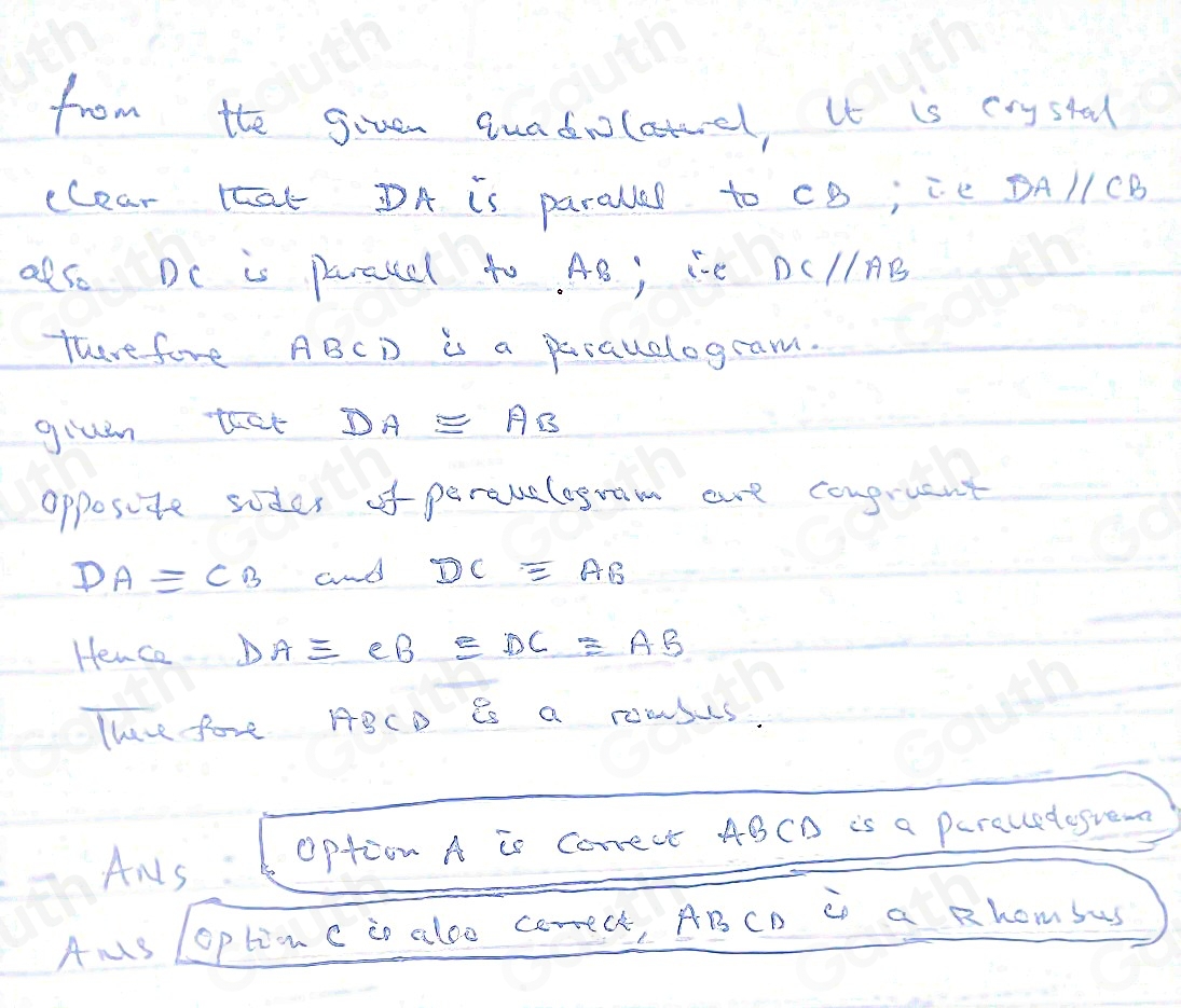 Solved: Consider this diagram of quadrilateral ABCD, which is not drawn ...