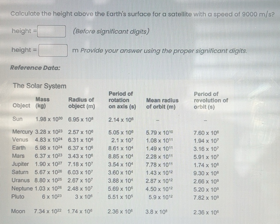 Solved: Calculate the height above the Earth's surface for a satellite ...
