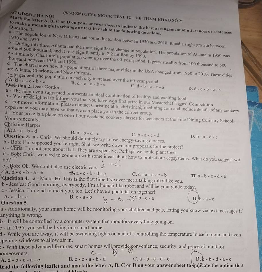 Giải quyết:sở gd&đt hà nội (9/5/2025) GCSE MOCK TEST 12 - ĐE THAM KHÃO ...