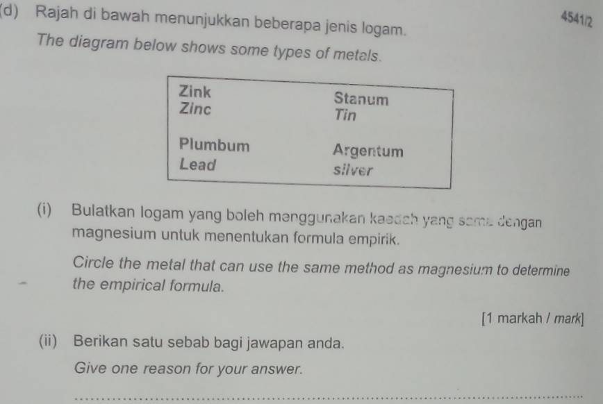 Selesai:4541/2 (d) Rajah di bawah menunjukkan beberapa jenis logam. The ...