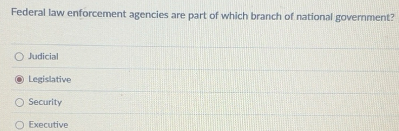 Solved: Federal law enforcement agencies are part of which branch of ...